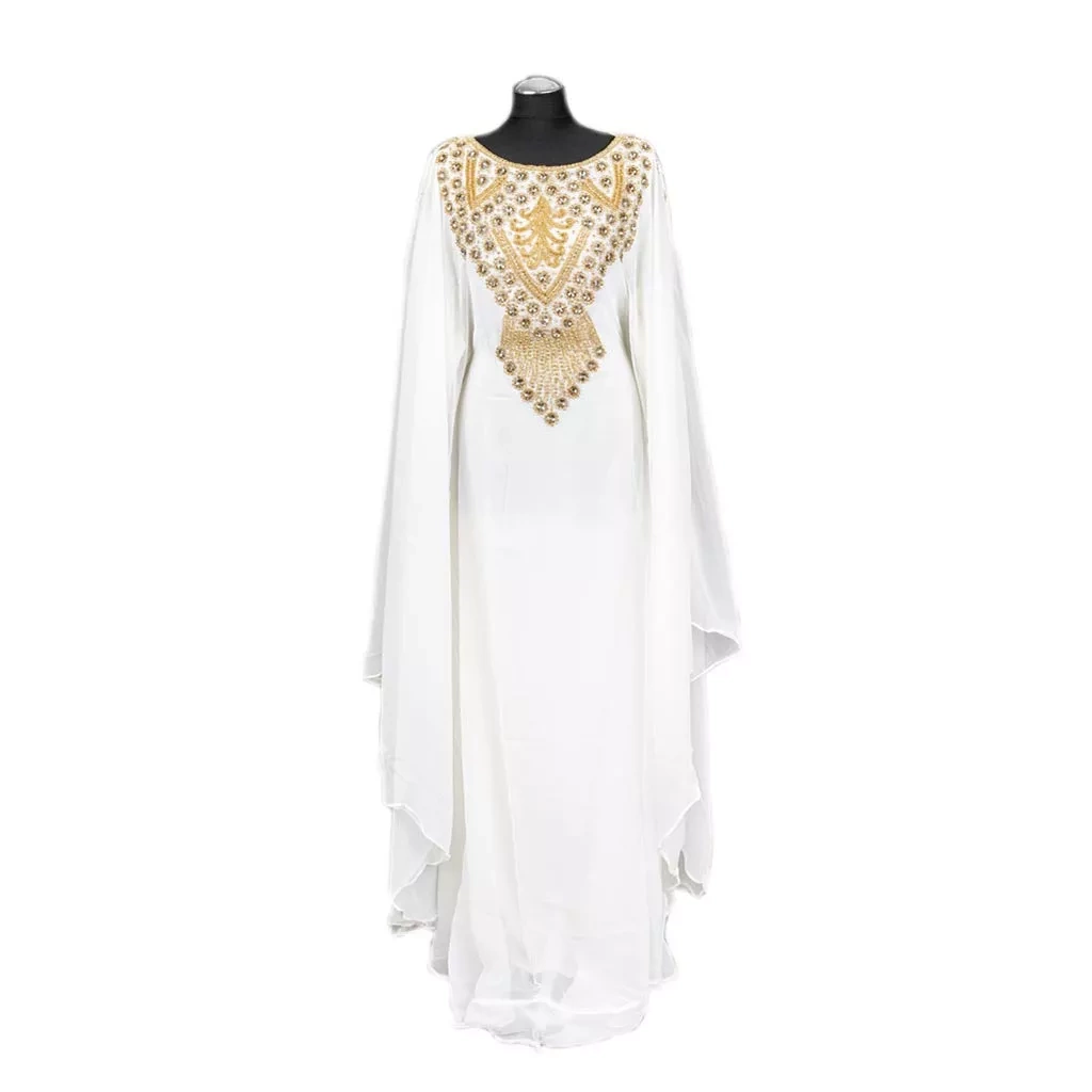 Biała galabija arabska z kamieniami i koralikami | Tekstylia \ Moda ...